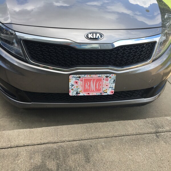 Pink Flower Monogram License Plate - Personalized Car Tag - Monogram ...