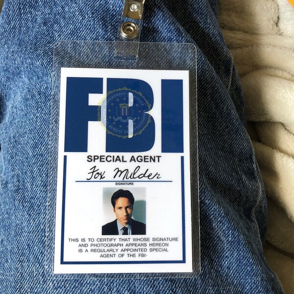 X FILES Fox Mulder Badge ID Name Tag Card Costume Cosplay Prop Laminate ...