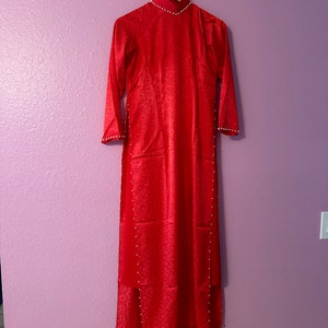 Vietnamese Bridal Ao Dai Red Brocade Embroidered Ao Dai Ao Dai Wedding ...
