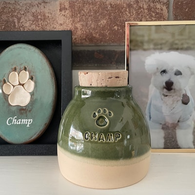 Green Pottery Pet Urn, Dog Urn, Cat Urn, Ceramic Urn for Pet, Green ...