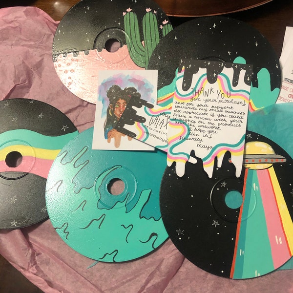 4 Pack Painted Cds for Room Decor | Handpainted | Boho Aesthetic Designs - Etsy