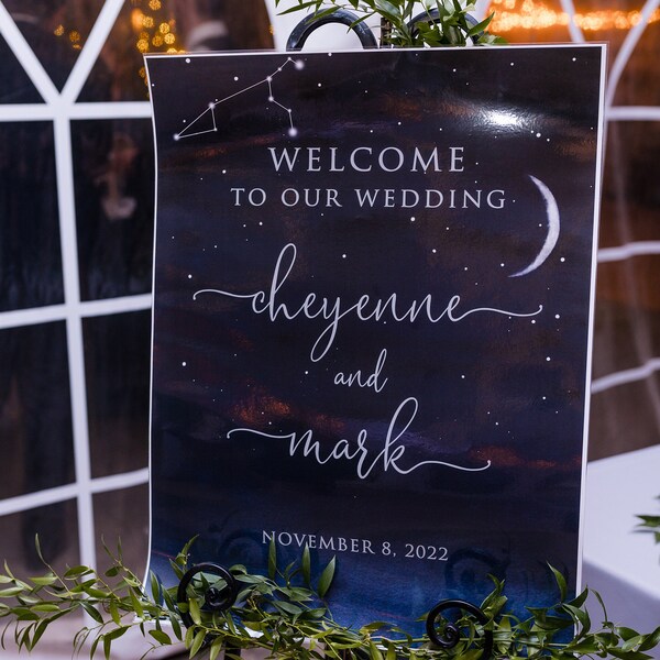 Printed or Digital Starry Night Wedding Welcome Sign, Navy Moon Decor ...