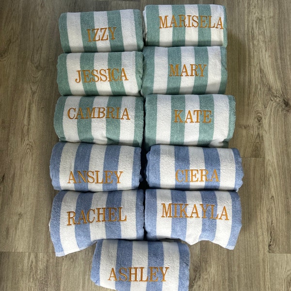 Embroidered Oversized Cabana Stripe Beach Towels | 30x70" | Monogrammed ...