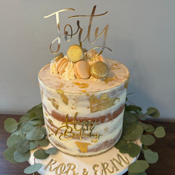 Calligraphy Forty Birthday or Anniversary Cake Topper, Birthday Cake ...
