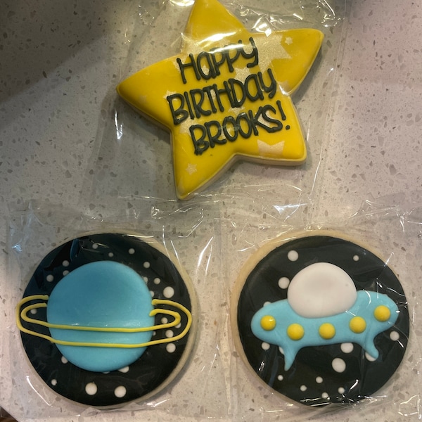 Outer Space Birthday Cookies | Personalized Galaxy Cookies | Custom ...