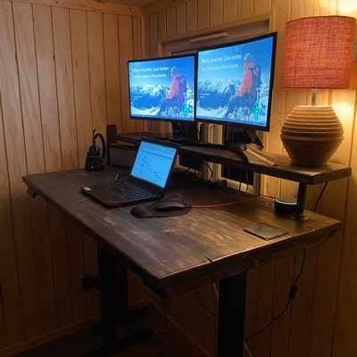 Industrial Style Height Adjustable Desk Sit Stand Desk With Electric ...