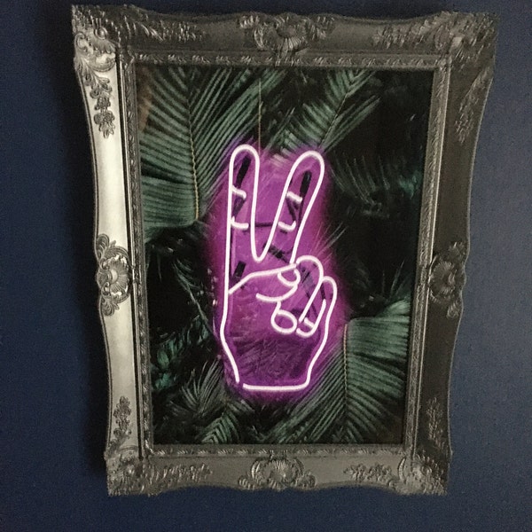 Peace Sign Neon Art Print – Peace and Love, Inspirational Wall Art ...
