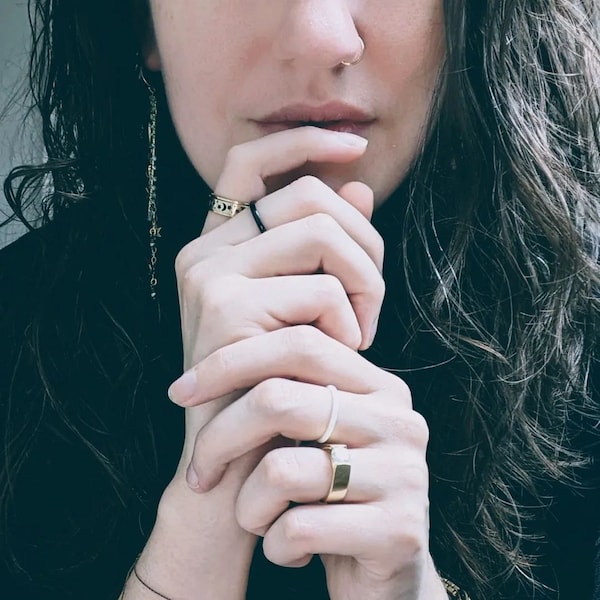 Simple Black Ring, Thin Black Ring, Black Ring for Couple, Womens Black ...