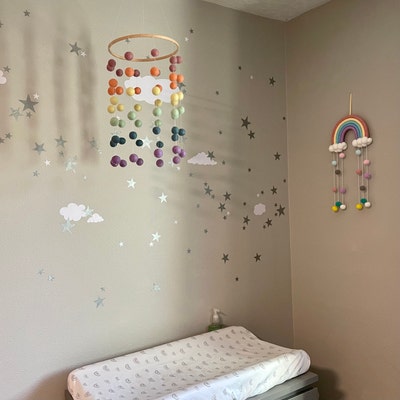 Pastel Rainbow Felt Ball Baby Ceiling Mobile Soft Tone Noahs Ark ...