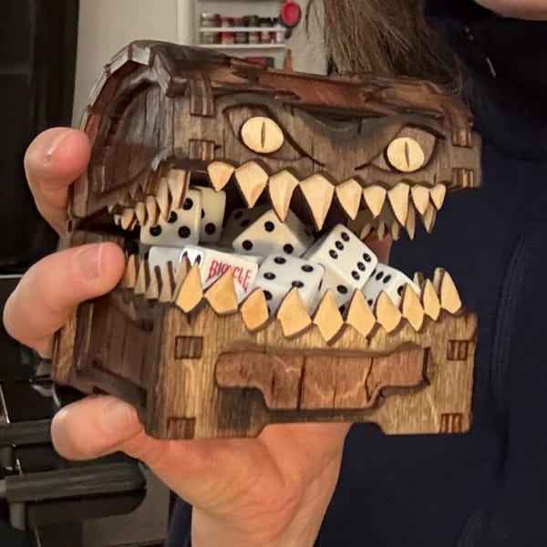 LARGE Mimic Dice Box - Handmade Wood Treasure Chest for Dnd, Rpgs ...