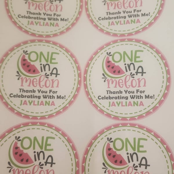 One in A Melon Watermelon 1st Birthday Party Stickers or Favor Tags ...