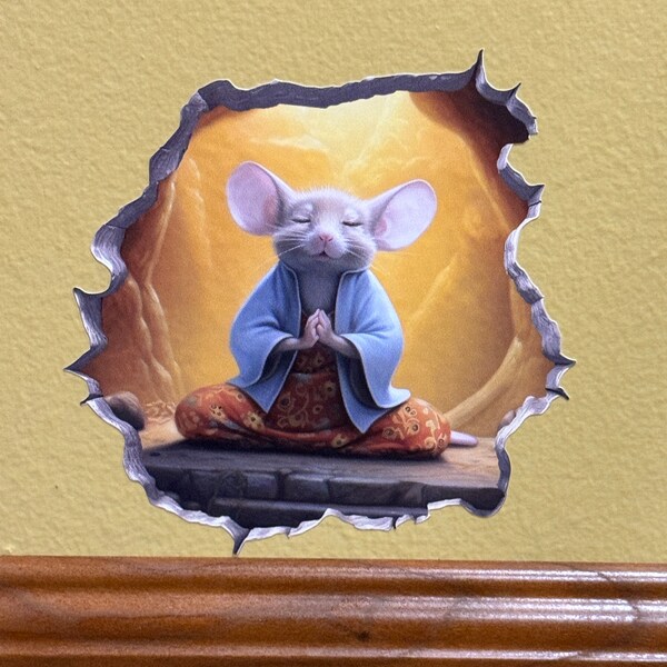 Meditating Yoga Mouse in Mouse Hole Decal - Mouse Hole 3D Wall Sticker ...