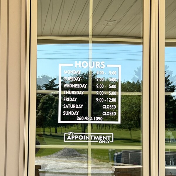 Store Hours Vinyl Decal, Business Hours Decal for Storefront ...