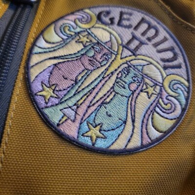 Zodiac Iron on Patch 70s Art Nouveau Boho Embroidered Patches Aries ...