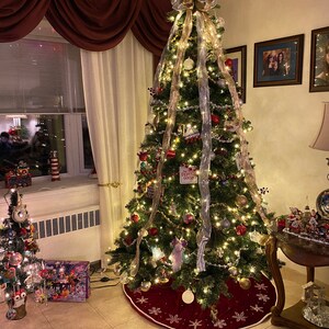 Large Christmas Tree topper bow white ribbon with shimmering | Etsy