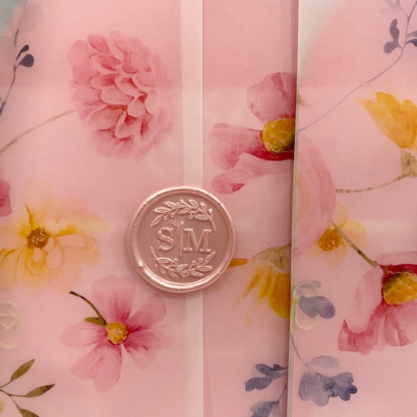 Pink Spring Floral Vellum Jacket, 5x7 Vellum Wedding Invitation, Pink ...