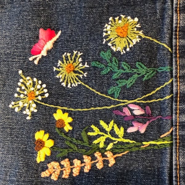 Pocket Embroidery Pattern, Floral Bee Hand Embroidery Design on Jean Pocket, Trendy DIY ...