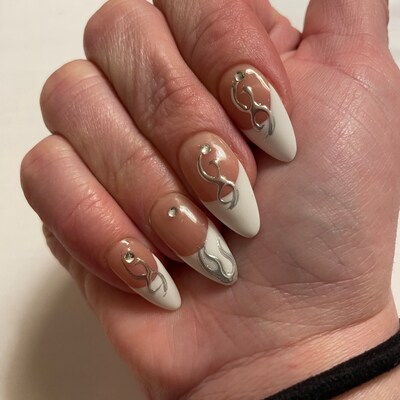 Handmade Baroque Cupid Arrow Lace Stripe Bow Nude Pink Press on Nails ...