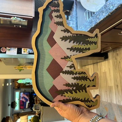 Layered Wolf Art, 3D Wall Art, Mountains and Trees, Outdoor Lover Gift ...