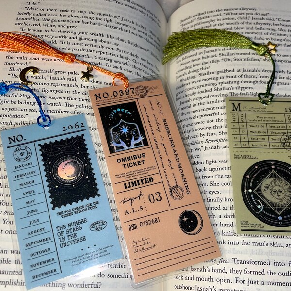 Cosmic Ticket Bookmarks With Charms Set of Three Space Bookmarks With ...