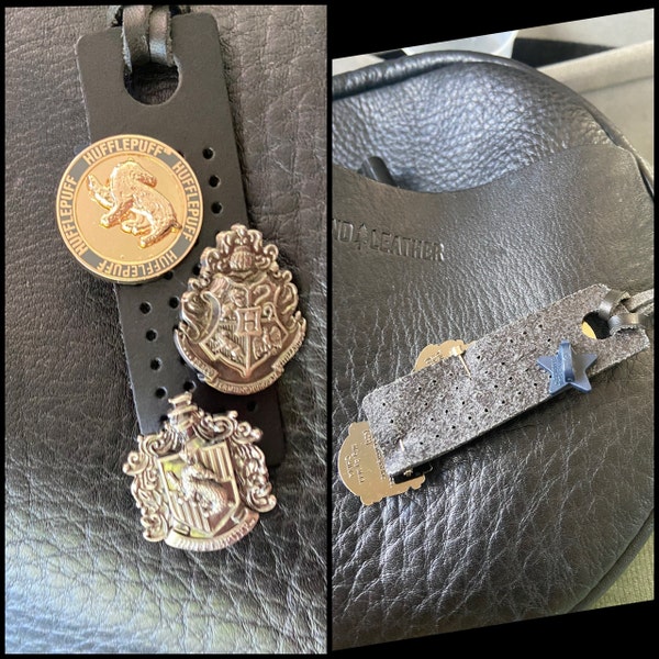 Small Enamel Pin Display Tag for Handbags. Upcycled Leather, Pin Badge ...