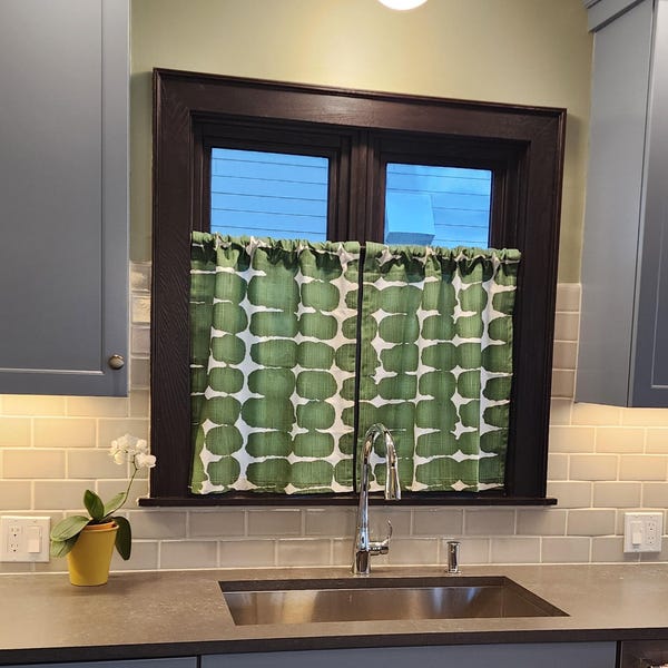 Pleated Lynn Block Print Cafe Curtain , Tier Curtains, Kitchen Curtains ...