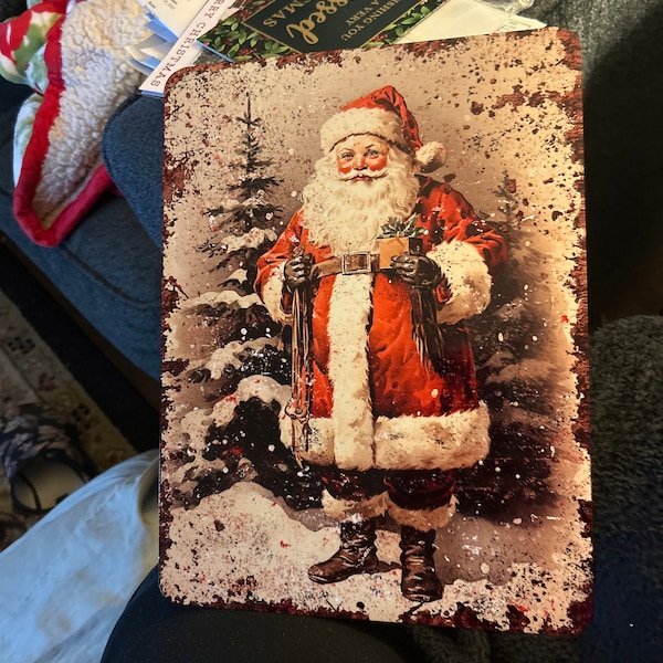 Vintage Style Victorian Santa Primitive Christmas Decor Sign Metal ...