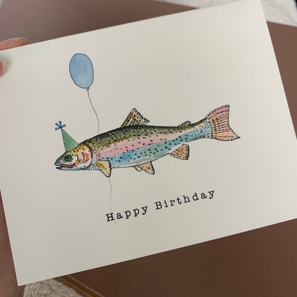 Trout Birthday Card - Watercolor Fish With Party Hat - Etsy