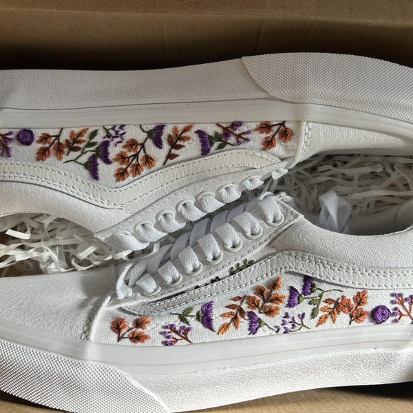 Wedding Vans for Bride and Groom, Blue Flowers Embroidered Vans Custom ...