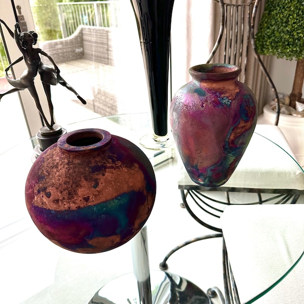 Golden Raku Vase With Silver and Cobalt , Large Raku Vase , 3 Liters ...