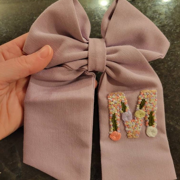 Initial Hand Embroidered Bow Custom Initial Bow Hair Bow Floral Hair ...