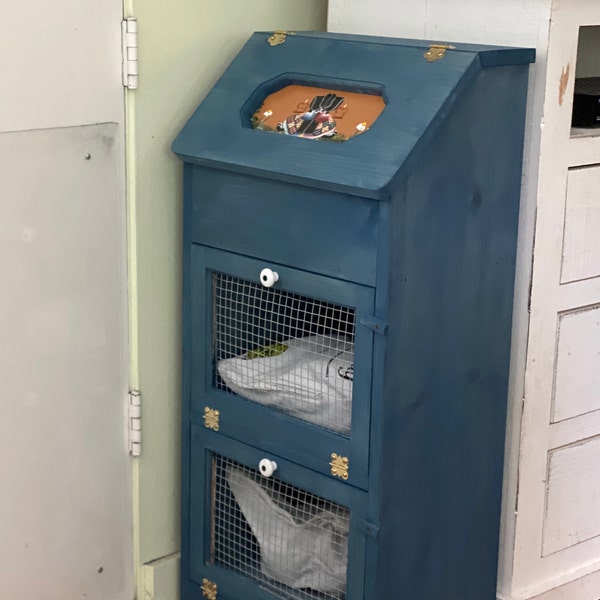 Unfinished Handcrafted Solid Pine Bread Box With 2 Door Vegetable Bins ...