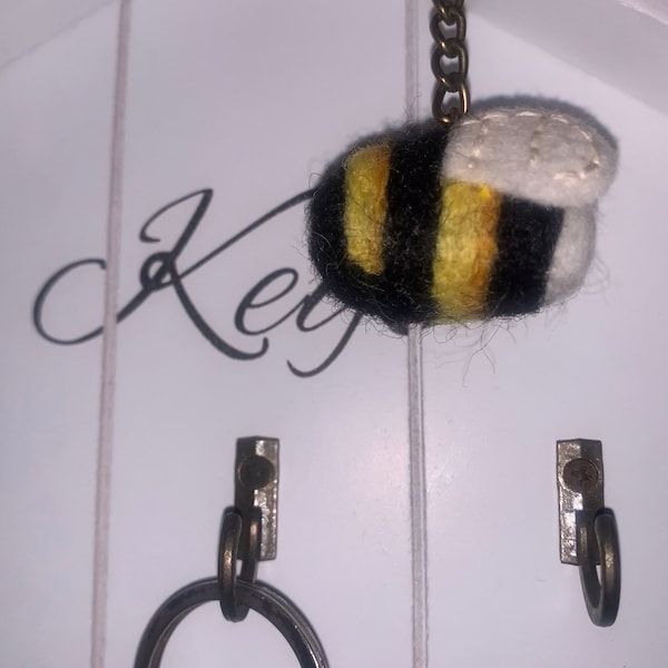 Needle Felted and Hand Embroidered Bumble Bee, Bumble Bee Keyring, Bee ...