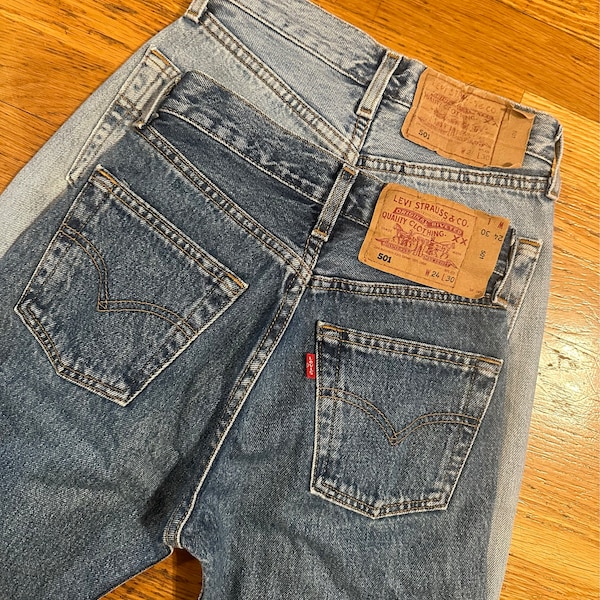 Vintage Levis 507-0217 W25 L29 Flare Jeans 1970s Bell Bottom Raw Blue ...