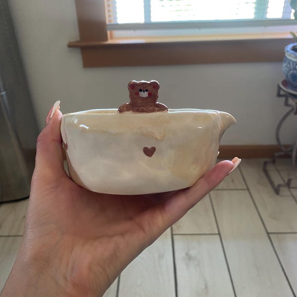 Handmade Ceramic Teddy Bear Matcha Set | Cute Chawan, Aesthetic Pottery ...