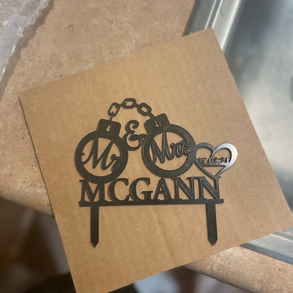 Handcuffs Personalized With Date Wedding Cake Topper - Etsy
