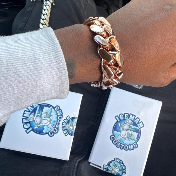Cuban Link Necklace Chain and Bracelet Set 14K Rose Gold 20MM Plated ...