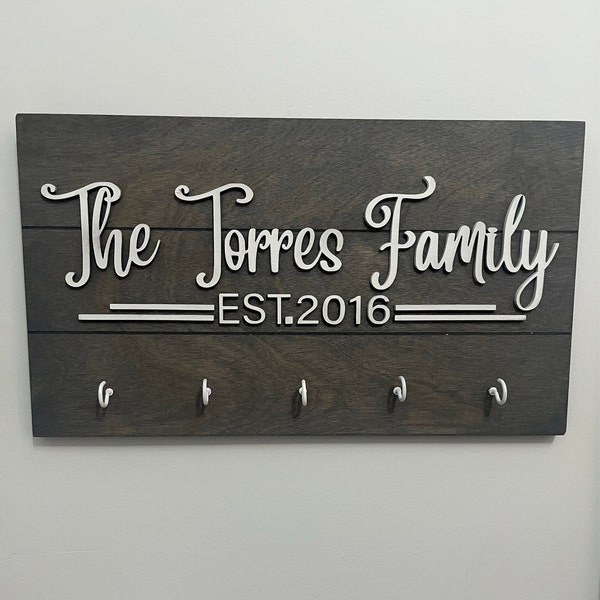 Personalized Family Name Key Holder - Weathered Grey Backing, Customize ...