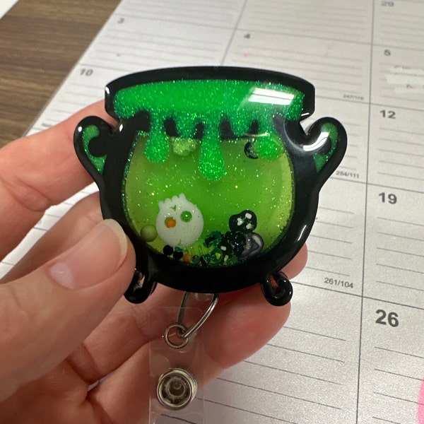 Witch Cauldron Shaker Badge Reel, Cauldron Badge Holder, Witchy Badge ...