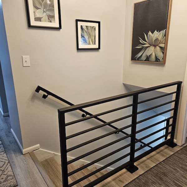 Modern Rectangle Slim Black Handrail for Stairs, Modern Black Stair ...