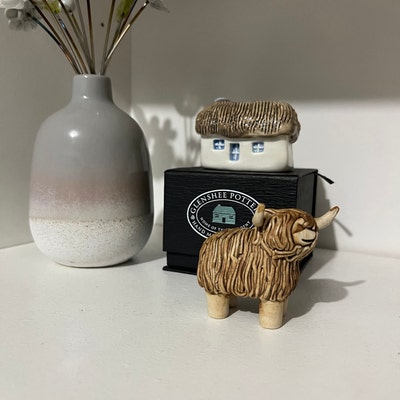 Small Pottery Highland Cow - Etsy