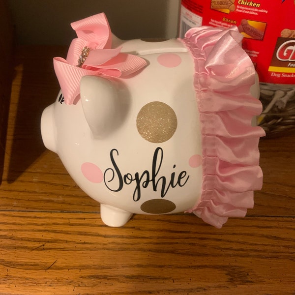 Personalized Light Pink Piggy Bank,polka Dot Piggy Bank, Banks for ...