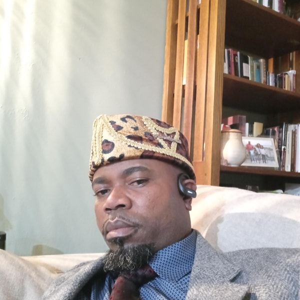 Velvet BAW Hat, Leopard Print, Gold Trim, Traditional African Men's ...