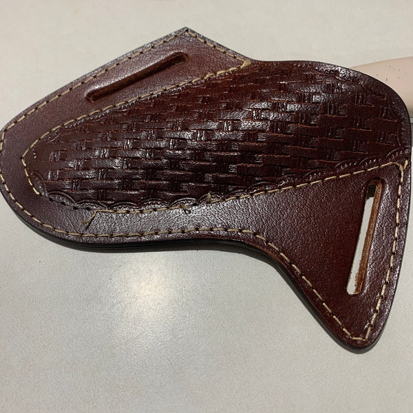 Cowboy Bull Cutter Knife With Damascus Blade and Pan Cake Leather ...