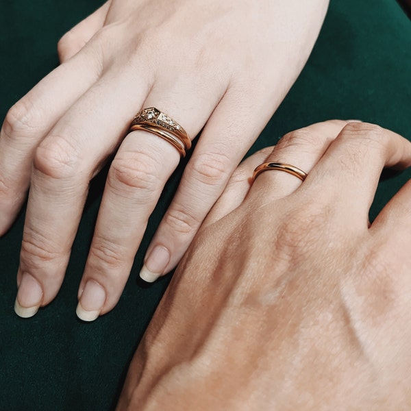 Couple Ring Set, Couple Rings Gold, Beveled Edge, His Her Promise Ring ...