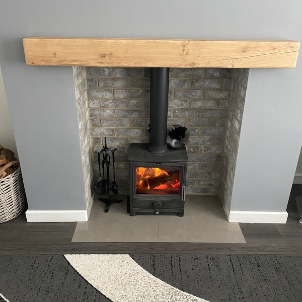 Rustic Oak Fireplace Mantel Beam: Aged Wood, Brackets Included (14cm X ...