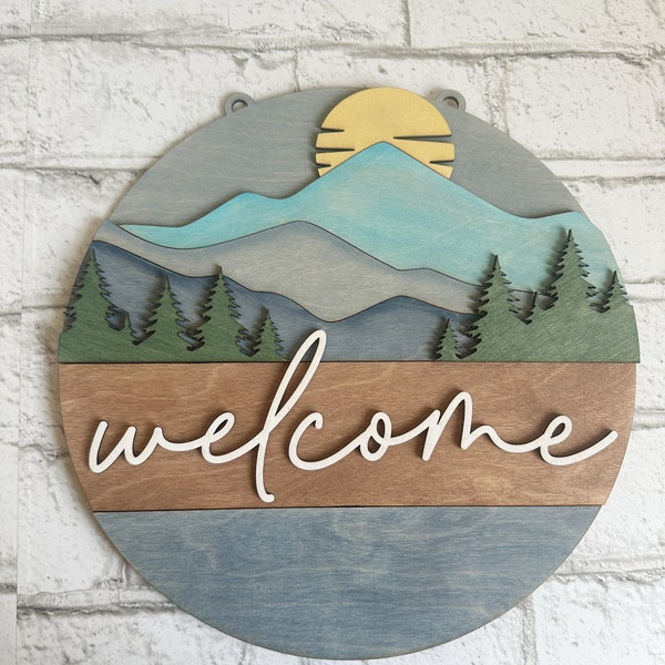 Mountain Svg Welcome Sign Door Hanger Svg Cabin Decor Forest Door Sign ...