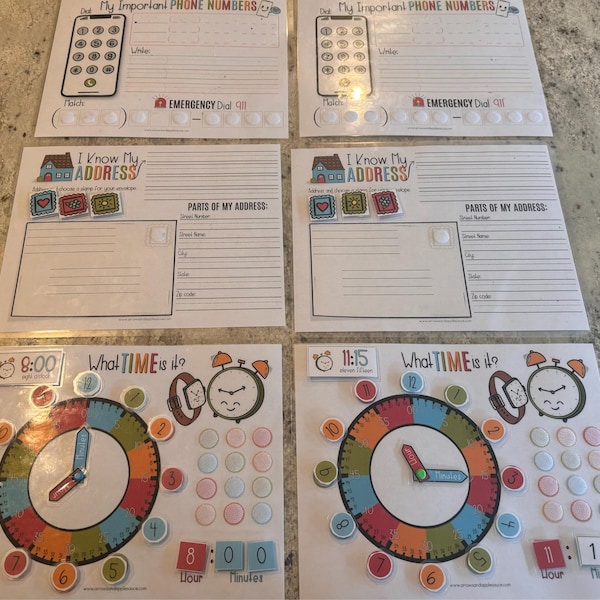 Life Skills for Kids Printable Bundle, Learn to Tell Time, Phone Number ...