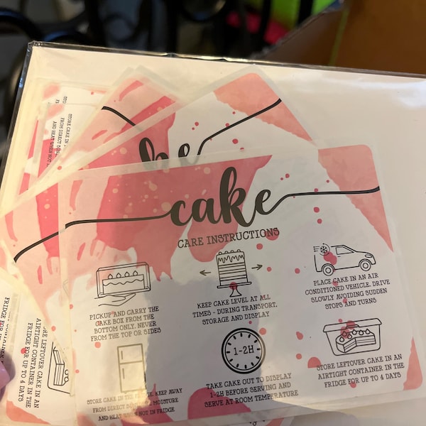 Printed Cake Care Instruction Labels, Glossy Stickers - Etsy
