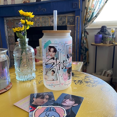 30 Oz Kpop Friends Floral Flip Straw Matte Stainless Steel Tumbler BTS ...